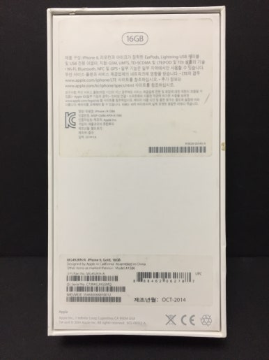 (Apple) iPhone 6 Gold 16GB Model A1586, MG492KH-A, Apple Inc 2014