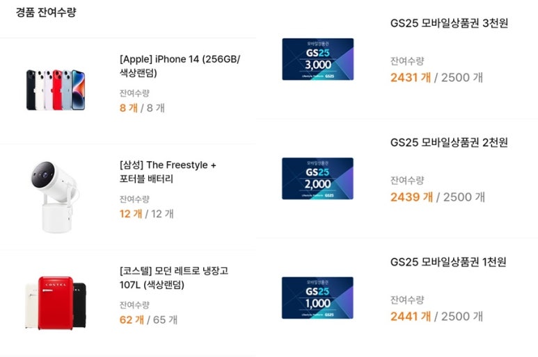 아이폰14, The Freestyle 등 gs25 선착순 경품 이벤트